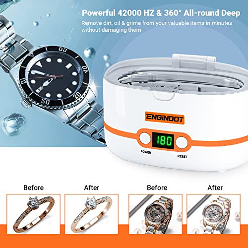 Ultrasonic Jewelry Cleaner, ENGiNDOT 600ML Professional Ultrasonic Cleaner Machine, Portable Household Cleaning Machine With Five Digital Timer for Eyeglasses, Watches, Earrings, Ring, Necklaces,Coins