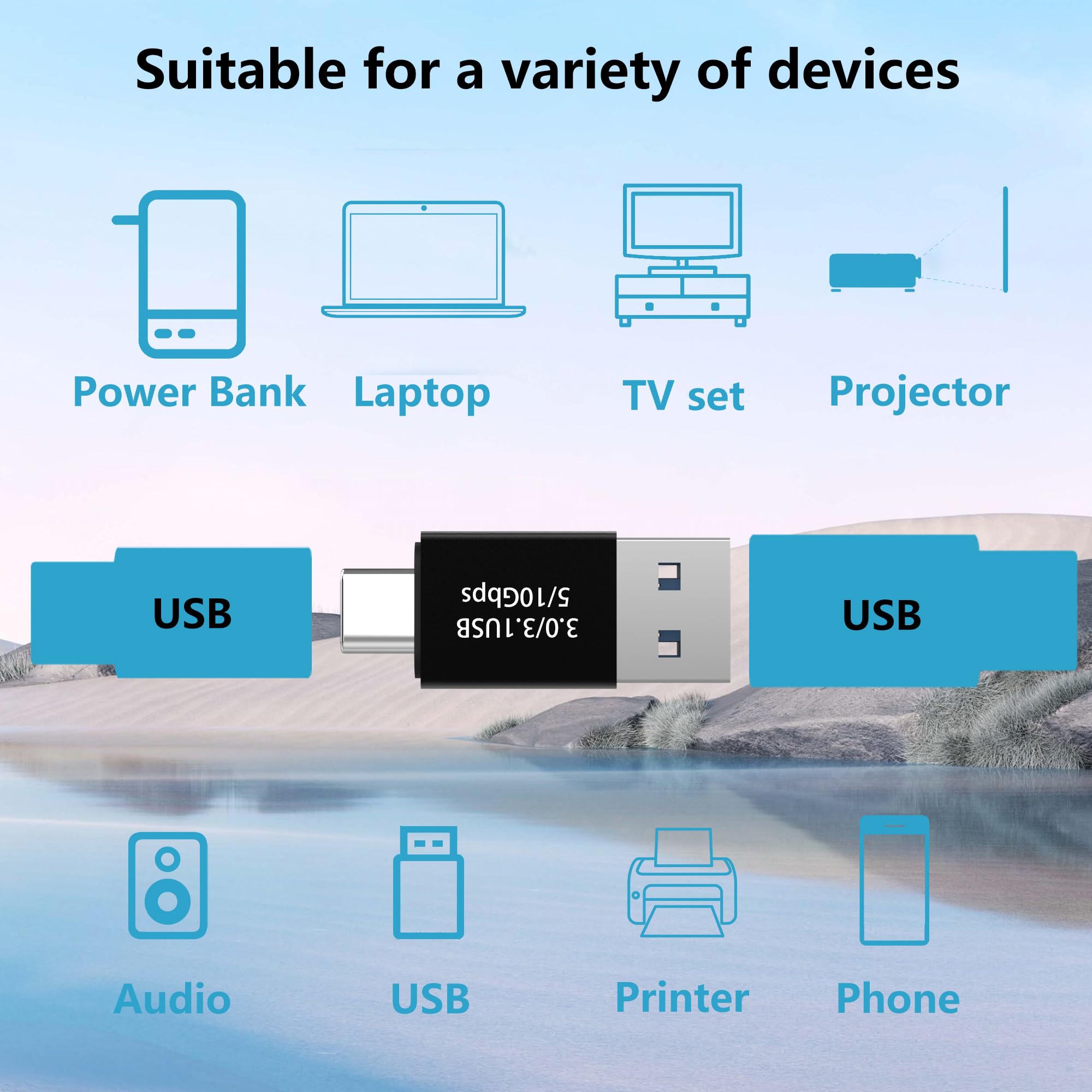 VAKS USB C to USB 3.0 Adapter (4 Pack), Type C Male to USB 3.0 Male Converter, Compatible with Mobile Phones, Computers, Notebook Computers (Black-1)