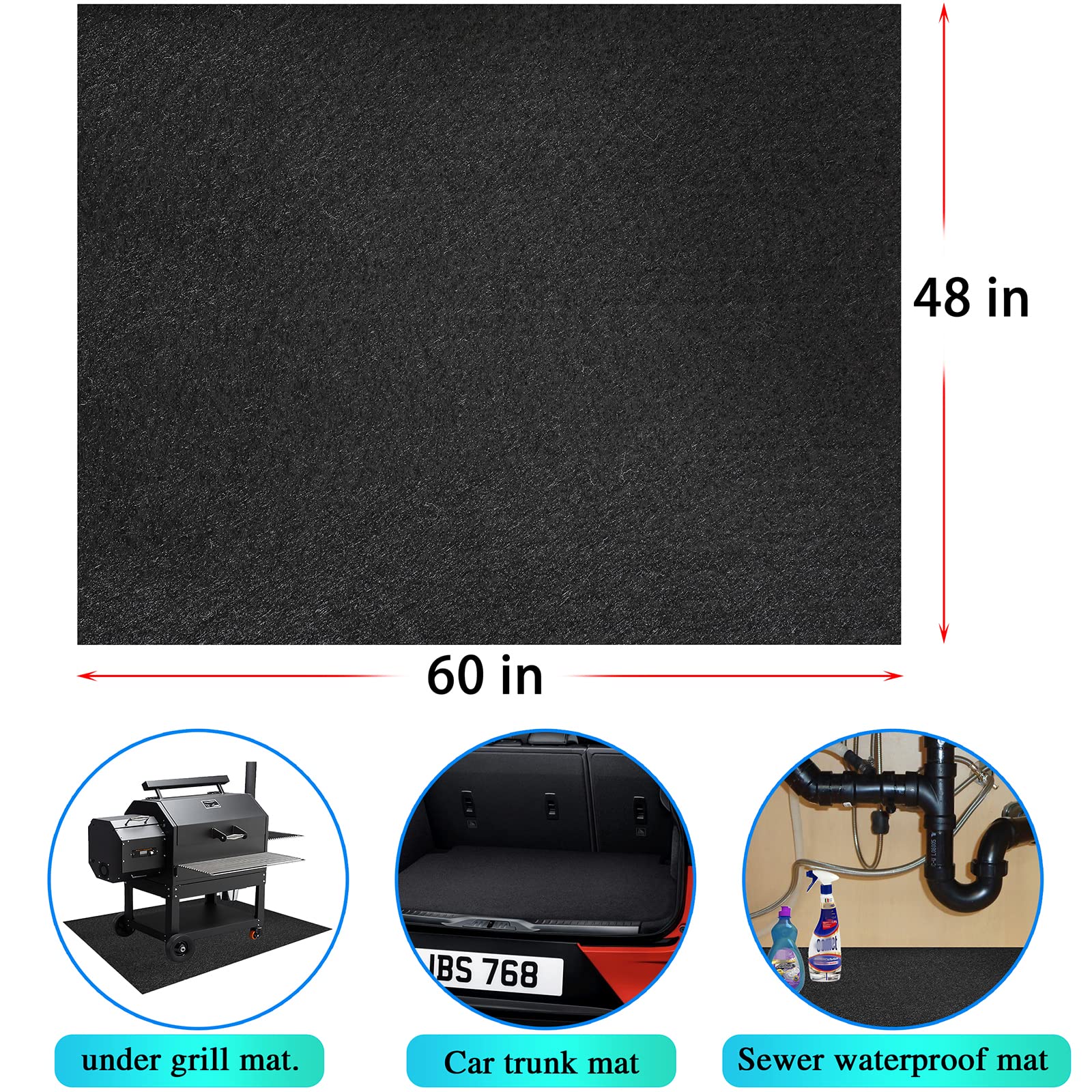 UBeesize 48x60 inch Under Grill Mat,Fireproof Flame Retardant Mat for Under Grill,Grill mats for Outdoor Grill Deck Protector,BBQ Mat for Under BBQ,Waterproof and Oil-Proof,Reusable
