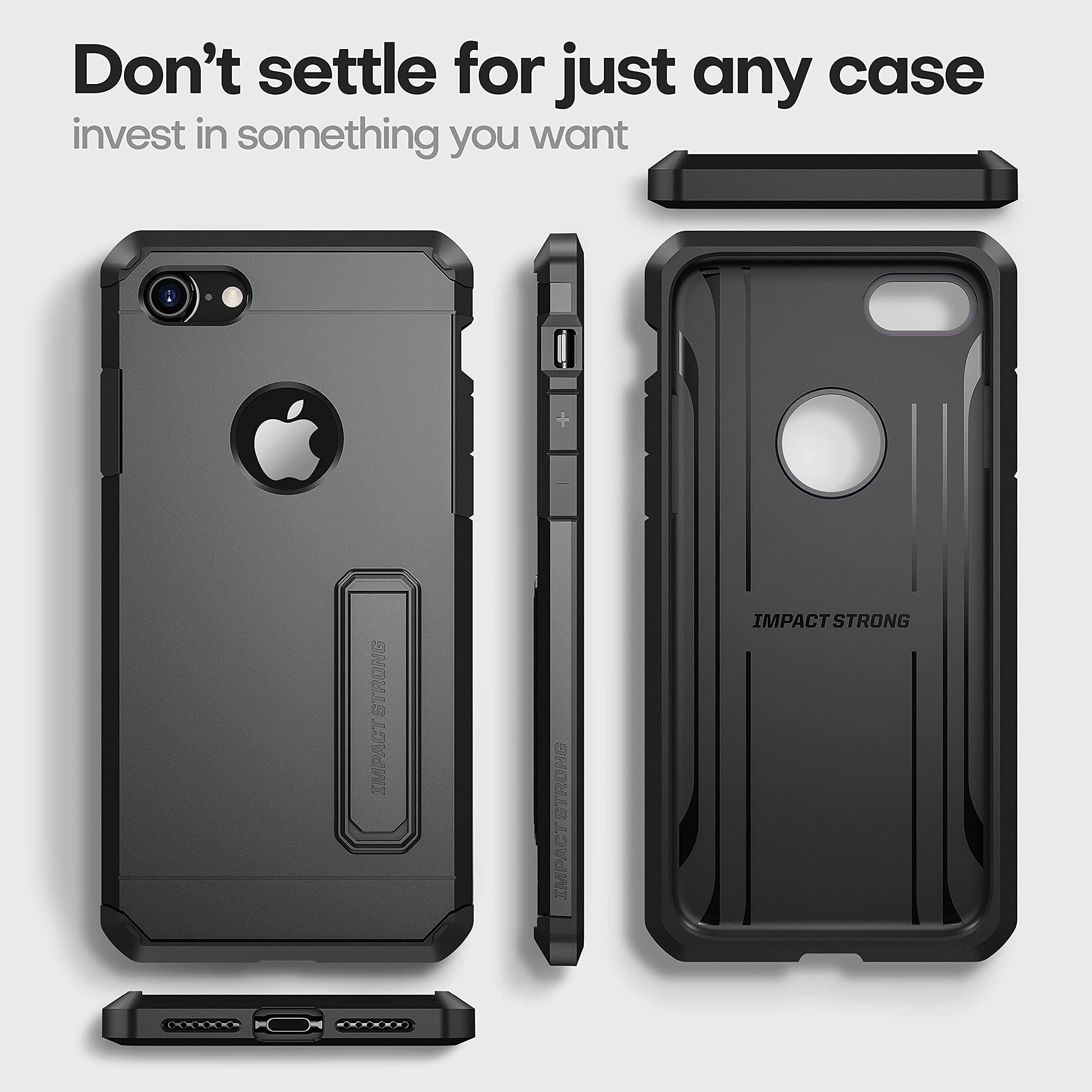 ImpactStrong iPhone 7/8 Case, Heavy Duty Dual Layer Protection Cover with Metal Kickstand Heavy Duty Case for Apple iPhone 7/8 (K-Gun Black)