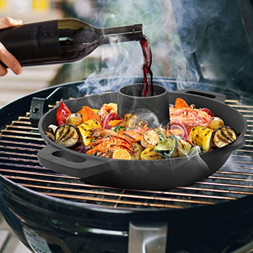 Onlyfire Universal Cast Iron Chicken Roaster, Pre-Seasoned Poultry Roaster Beer Can Turkey Holder with Roasting Pan for Most Grills and Oven