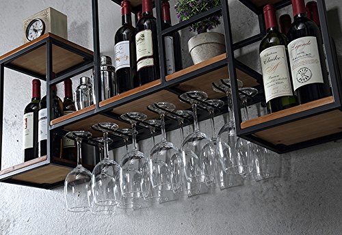 Wine Rack Stylish Simplicity Wrought Iron Wall Mounted Europeanstyle Retro Solid Wood Multifunctional Storage Rack Wine Cabinets for Living Room Bar, PIBM