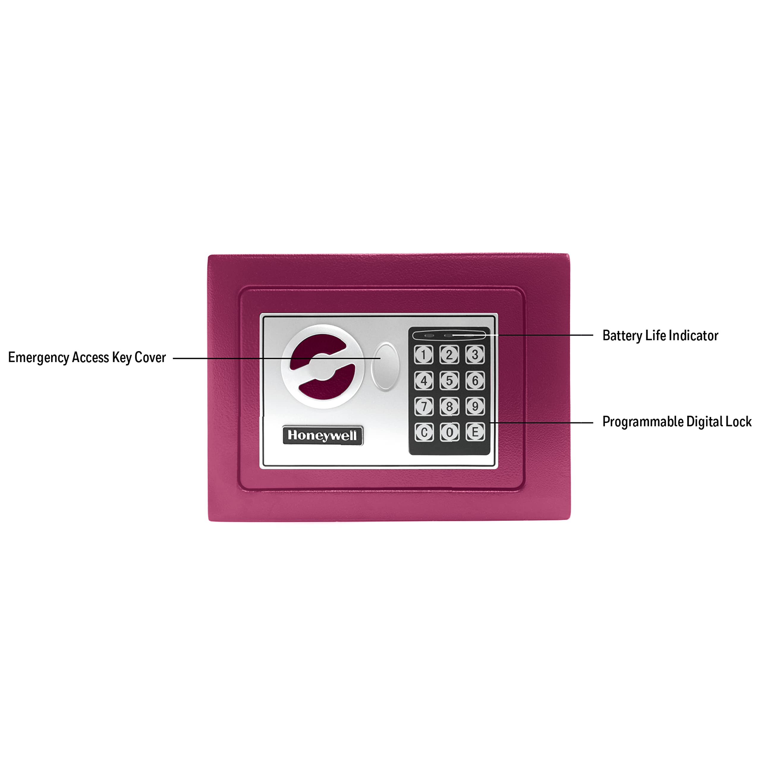 Honeywell Safes & Door Locks - Bolt Down Small Safe Box with Digital Lock for Home - Steel Security Electronic Lock Box - Cabinet & Door Design Safe with 2 Keys - 0.17-Cubic Feet - Pink - 5005P