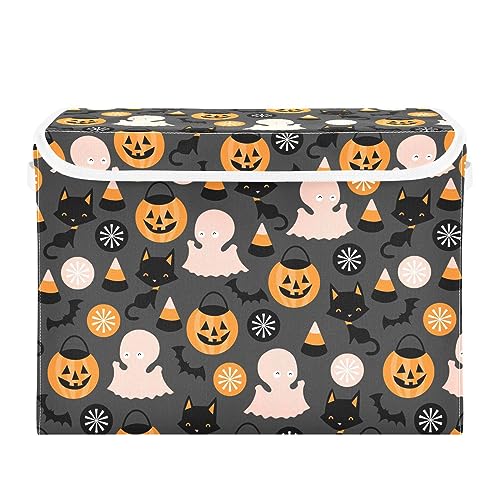 Krafig Foldable Storage Box Large Cube Organizer Bins Halloween Trick Or Treat Containers Baskets with Lids Handles for Closet Organization, Shelves, Clothes, Toys