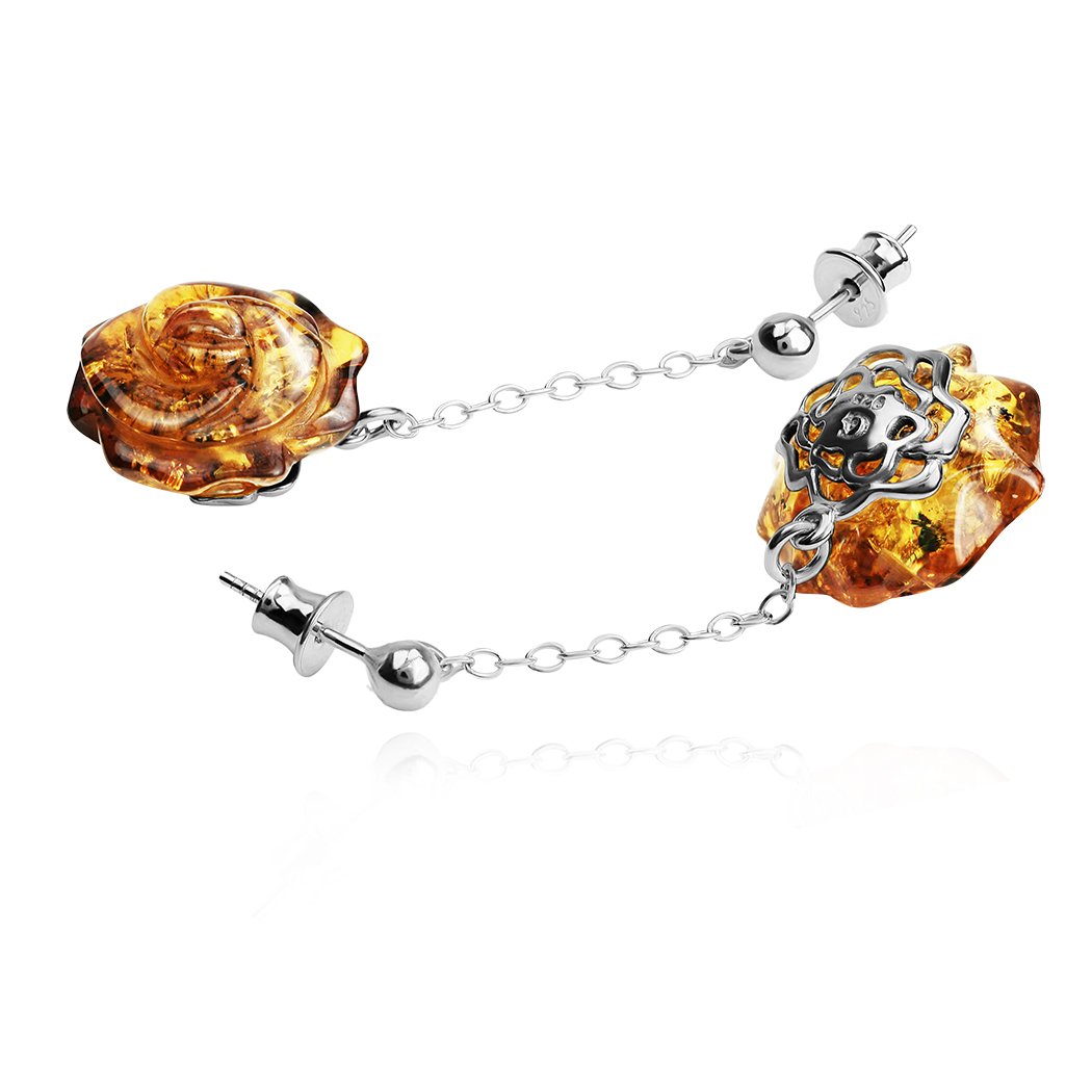 Ian and Valeri Co Amber Sterling Silver Rose Dangle Earrings