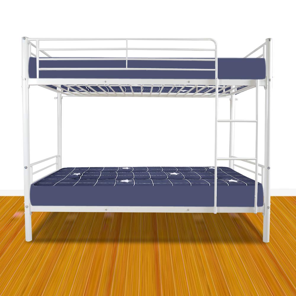 Karl home Bunk Bed Twin Over Twin, Metal Bunk Bed with Built-in Ladder and Safety Guardrail, Space-Saving Twin Bunk Beds for Kids, Teens & Adults, No Box Spring Needed, White