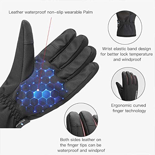 Jeniulet -30℉ Winter Gloves 100% Waterproof Windproof Touch Screen Super Warm Gloves for Men