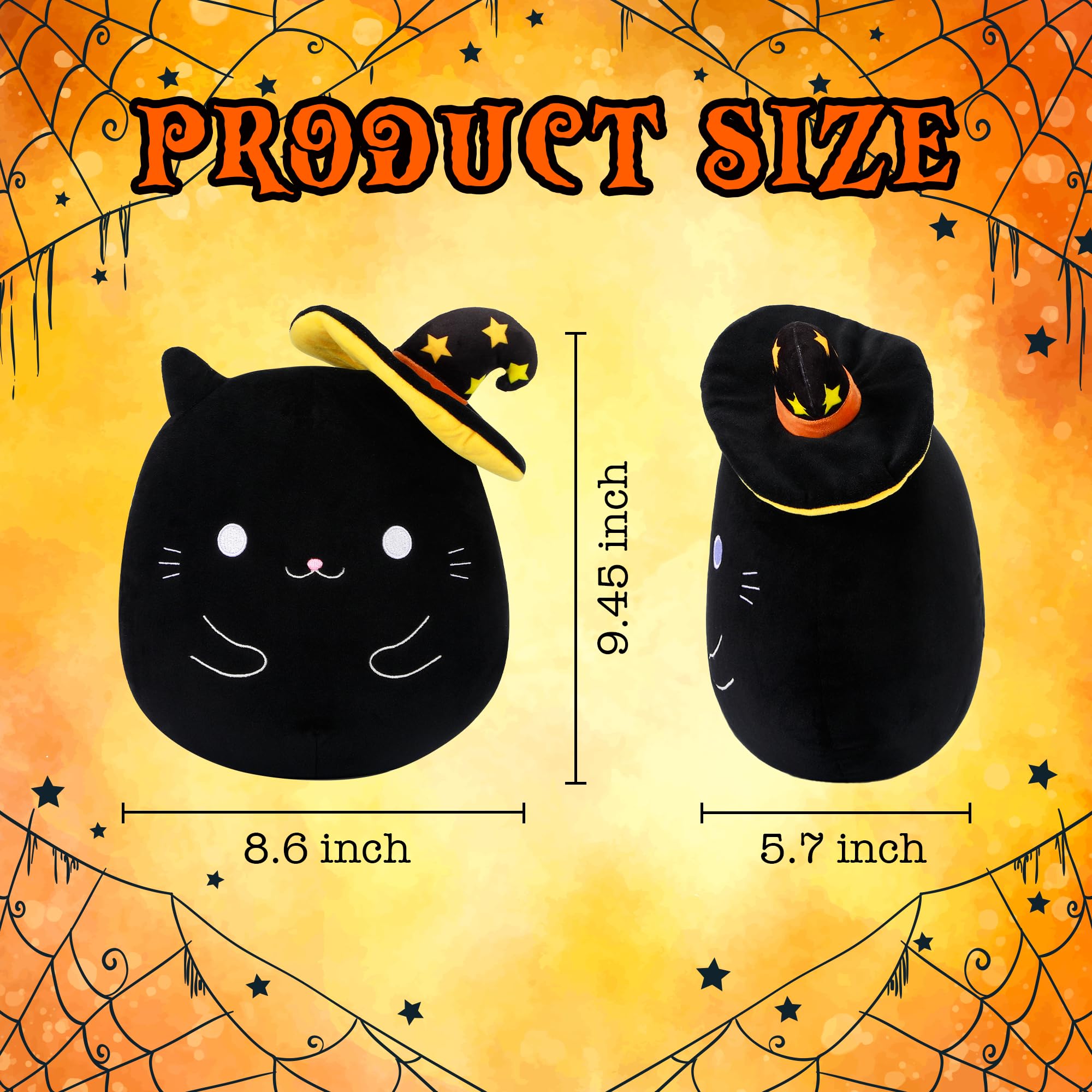 Witch Cat Plush Halloween Cute Stuffed Animals Soft Pillow Toys Birthday Gift for Girls Boys Kids
