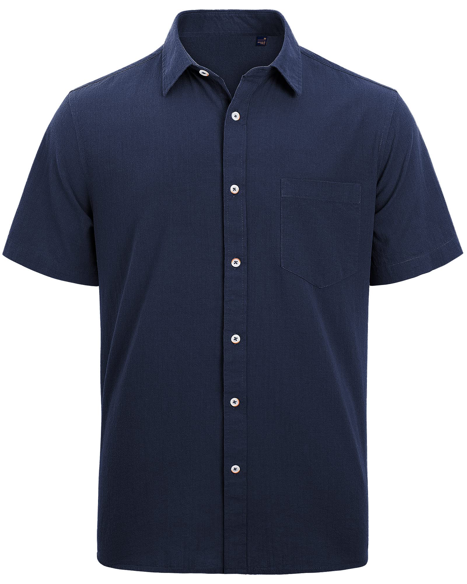 J.VER Men's Short Sleeve Linen Cotton Shirts Casual Button Down Shirt Summer Beach Tops with Pocket Navy Blue Medium