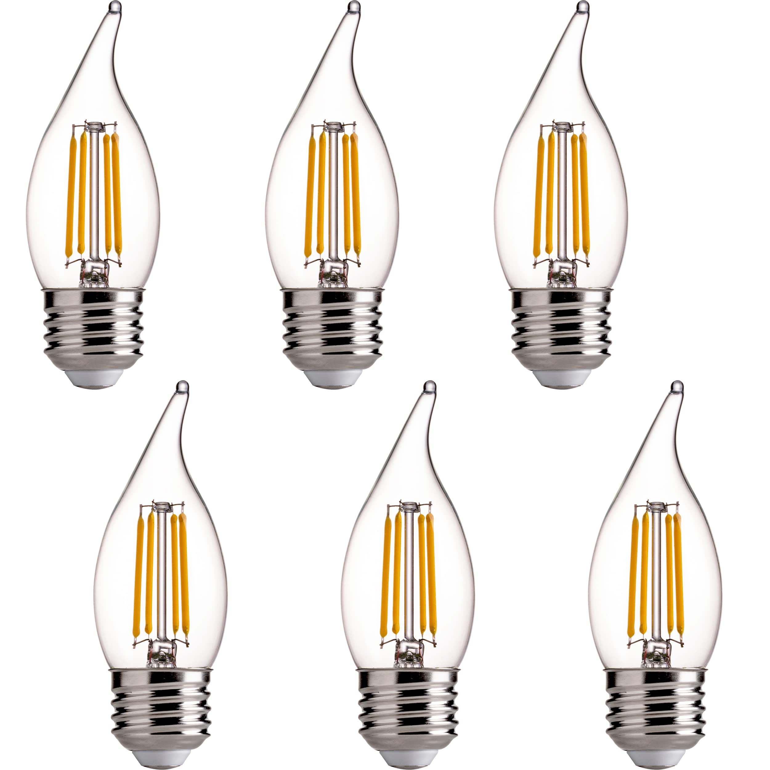 Mvleriud Dimmable LED Candle Bulb, 4.5W (60W Equivalent) LED Chandelier Light Bulb, CA11, E26 Regular Base, 2700K Soft White, 6 Pack