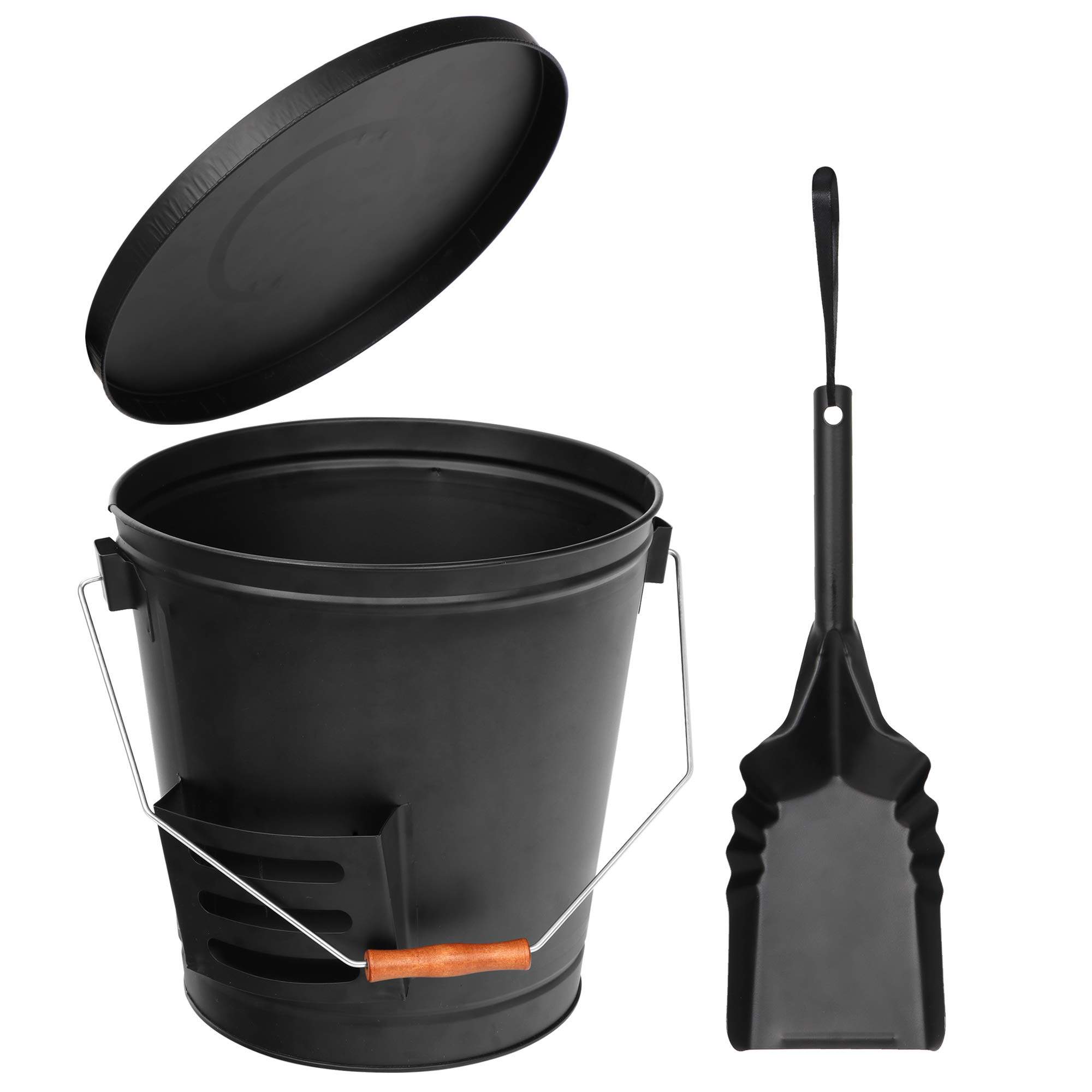 ZENY Fireplace Ash Bucket with Shovel and Lid, Large Size 5 Gallon Coal Bucket Hot Ashes Container Carrier for Fireplace Firepit Wood Stove, Fireplace Tools