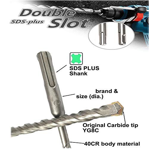 SDS Plus Hammer Drill Bit Set 1/4 in. x 6 in. Masonry Concrete Rock Drill-10Pcs