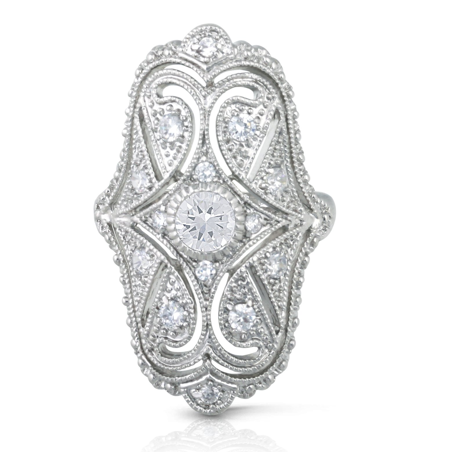 JanKuo Jewelry Rhodium Plated Symmetrical Shape Vintage Style Cubic Zirconia Ring (10)