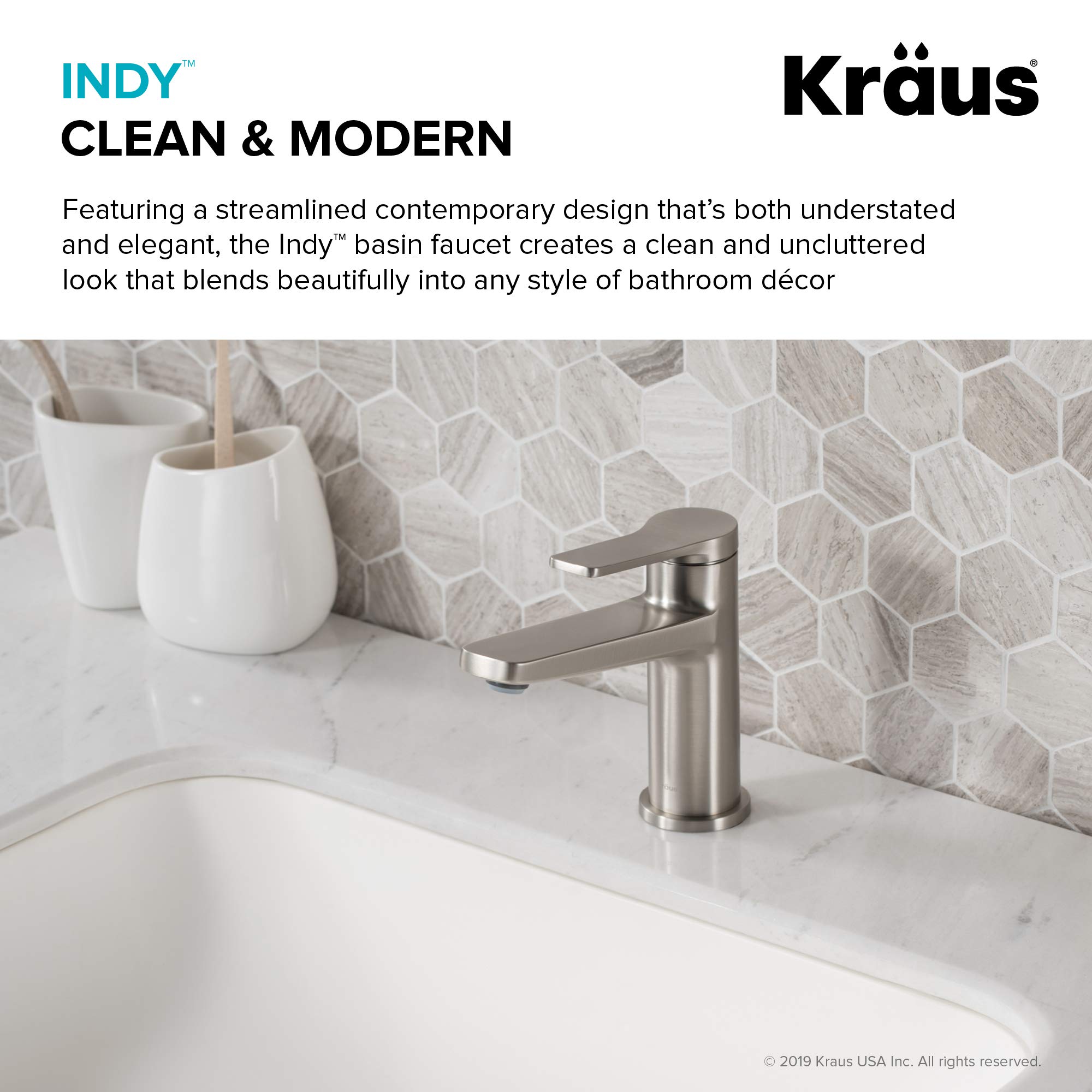KRAUS Indy Single Handle Basin Bathroom Faucet in Spot Free Stainless Steel and Matching Pop-Up Drain with Overflow, KBF-1401SFS-PU-11SN