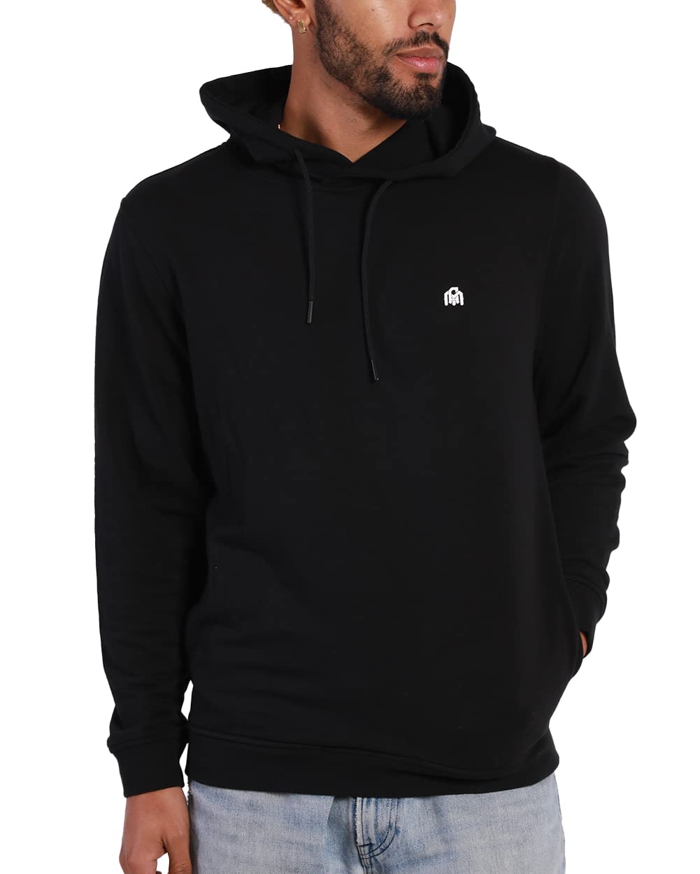INTO THE AM Basic Pullover Hoodies for Men - Soft French Terry Fleece Athletic Slim Fit Hooded Sweatshirts (Black, Large)