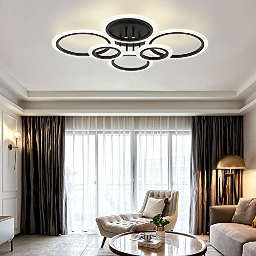 Vikaey Modern 6 Rings LED Ceiling Light & Black Dimmable LED Ceiling Light(11.8")