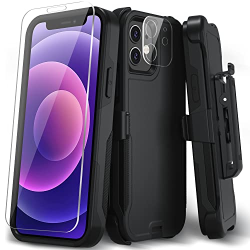 Xmon Case for iPhone 12 and 12 Pro, Heavy Duty Rugged Case Belt Clip Holster Kickstand Protective Cover [Shockproof] Compatible with Apple iPhone 12 and iPhone 12 Pro (Black)