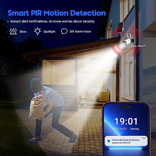 VIKYLIN Solar Security Cameras Wireless Outdoor, 2K Battery Powered Outdoor Camera, 2.4GHZ WiFi Home Security with Spotlight Color Night Vision, AI PIR Motion Detection, 2-Way Talk, Siren Alarm