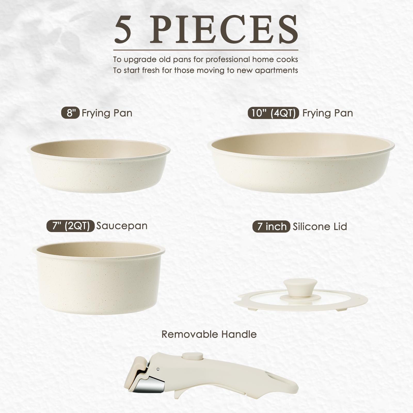 π¨π£ππ₯πππ!! 5 Pcs Pots and Pans Set Non Stick - Detachable Handle Cookware Set, Induction Nonstick Kitchen RV Cooking Set Removable Handle - Dishwasher οΌ Oven Safe οΌHeat Evenly for Better Cooking