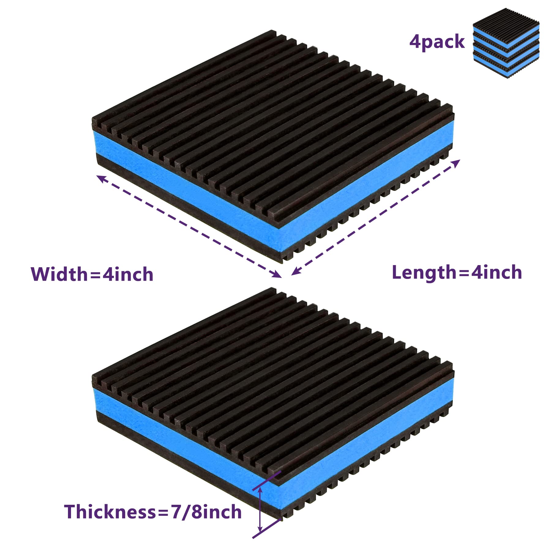 Mxclimate Anti Vibration Pads, Rubber-EVA Vibration Dampeners 4" x 4" x 7/8" Isolation Pad for Air Compressor,Washing Machine,AC Units,Treadmill 4Pack