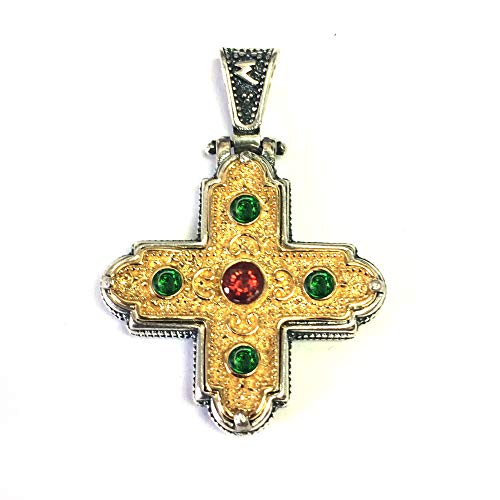 Jewelry Affairs Sterling Silver 18 Karat Gold Overlay Byzantine Style Cross Pendant