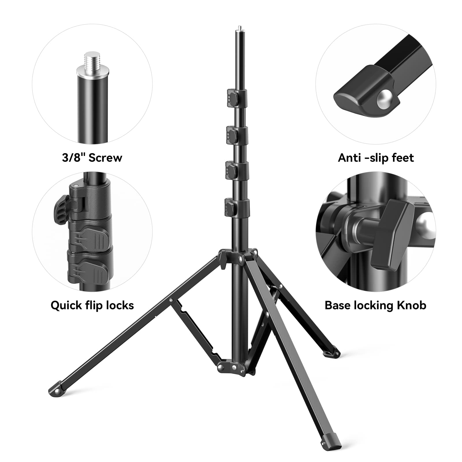Microphone Tripod Stand, KDD Gooseneck Mic Boom Arm Stand Height Adjustable 30" - 80" with Two Mic Clips, Two Mic Arms and 3/8" to 5/8" Adapter for Singing, Stage, Blue Yeti Snowball, Most Mics