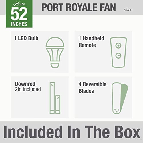 Hunter Fan Company 50390 Port Royale Ceiling Fan, 52, Matte Silver Finish