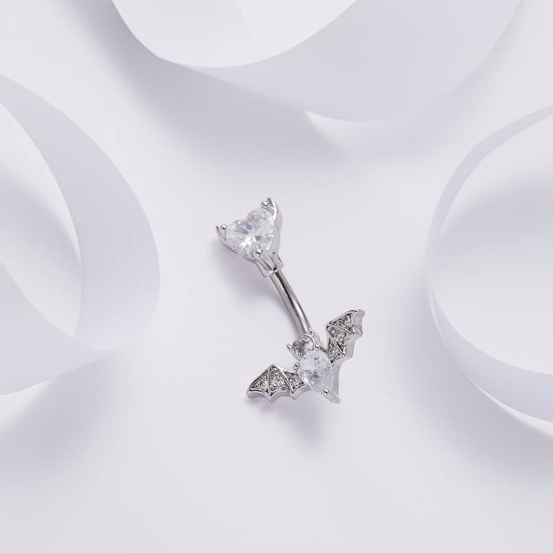 MIFYNN Stainless Steel Belly Button Ring Bat Belly Button Ring 14G Surgical Steel Navel Ring Belly Piercing Jewelry Gift for Women (Silver bat)