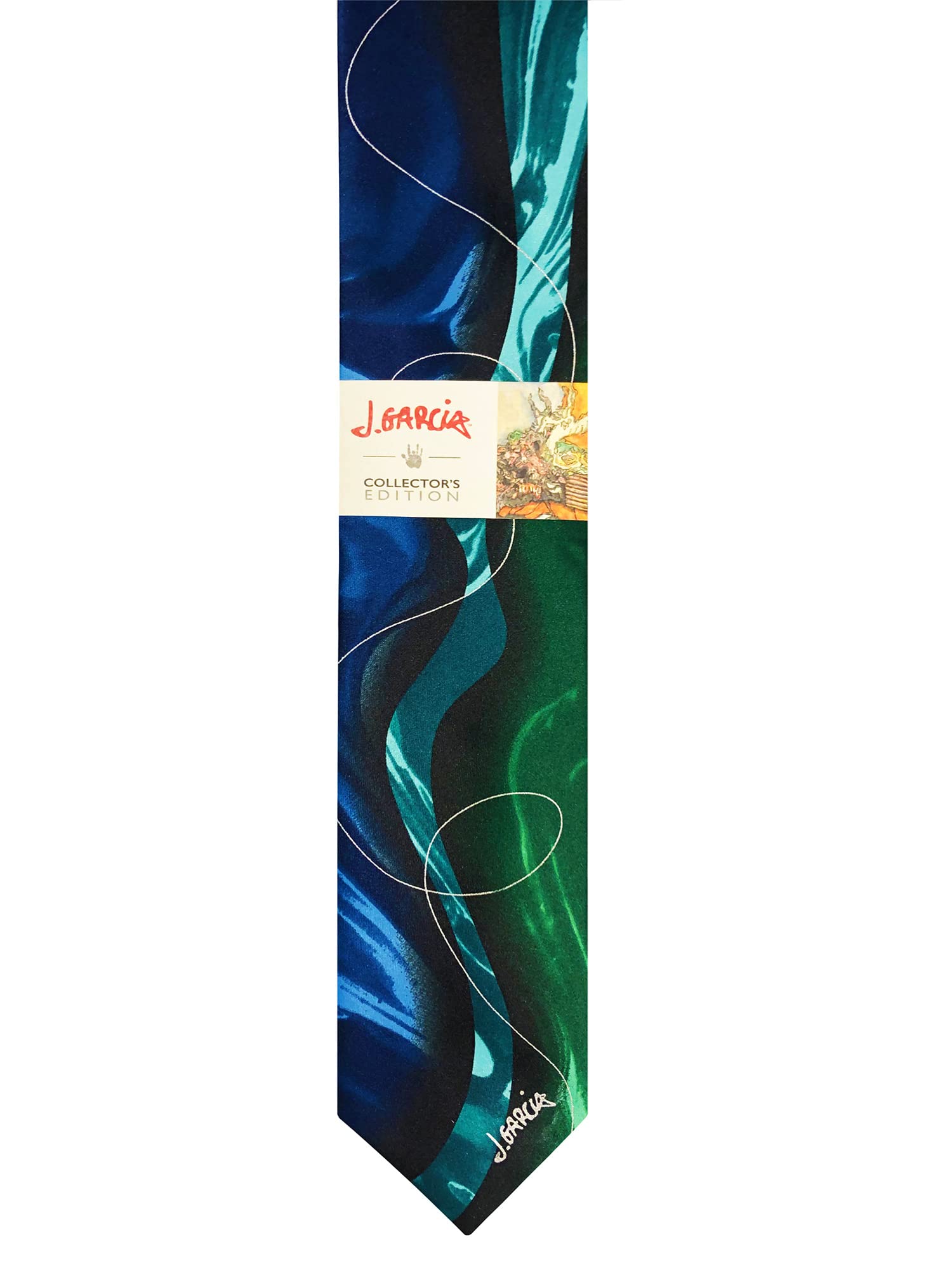 Jerry Garcia Collector's Edition Men's Butterfly Trap Artwork Line Swirls Regular Length Neck Tie - Teal