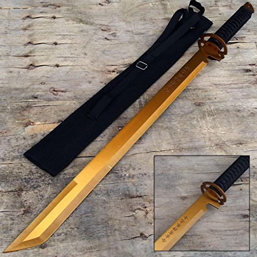 S.S. Fixed Knives 27 inches Titanium Gold Sword Full Tang Tanto Blade Machete Katana Japanese + Free eBook by Survival Steel