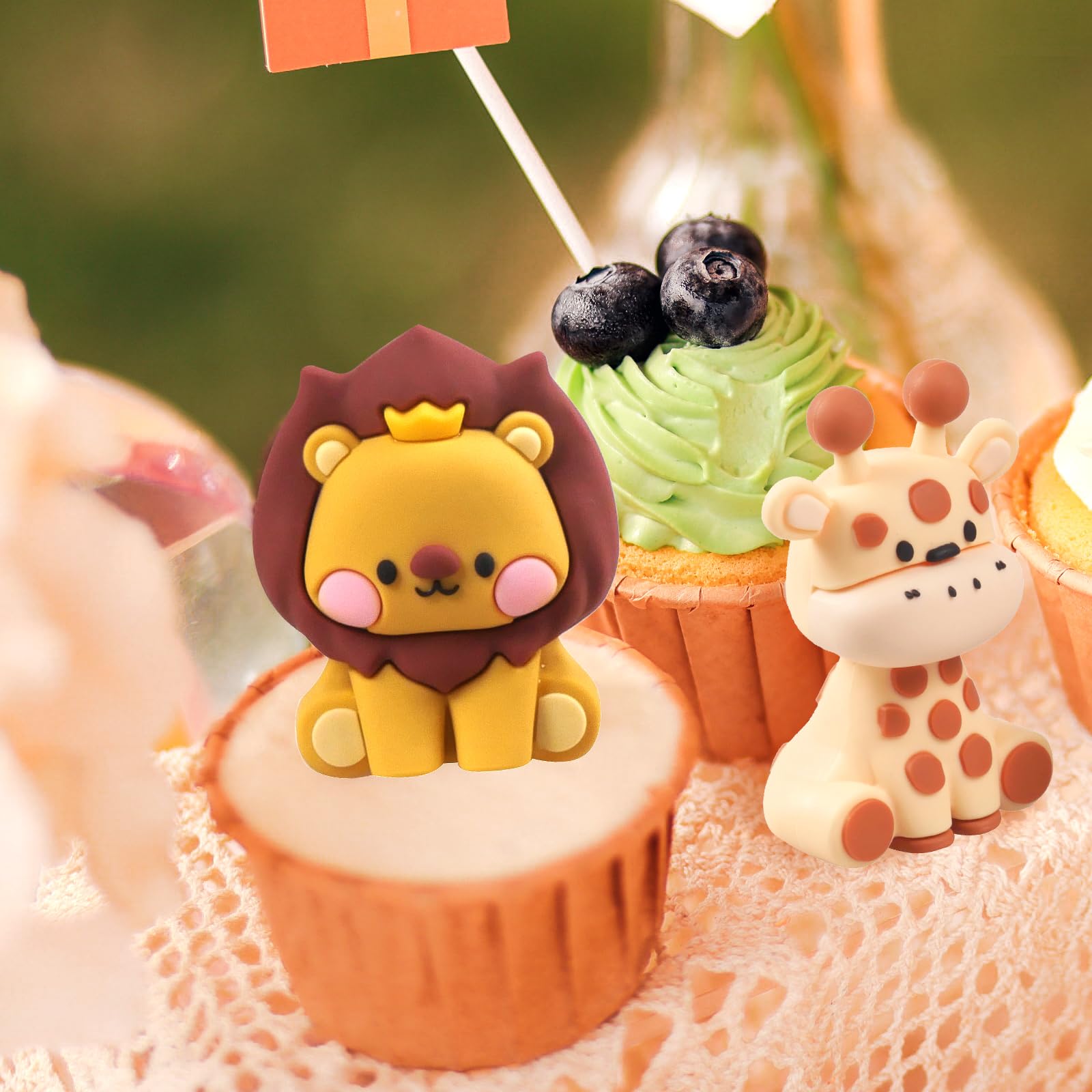 Jungle Safari Animal Cake Toppers β Lion Giraffe Monkey Hippo Elephant for Baby Shower