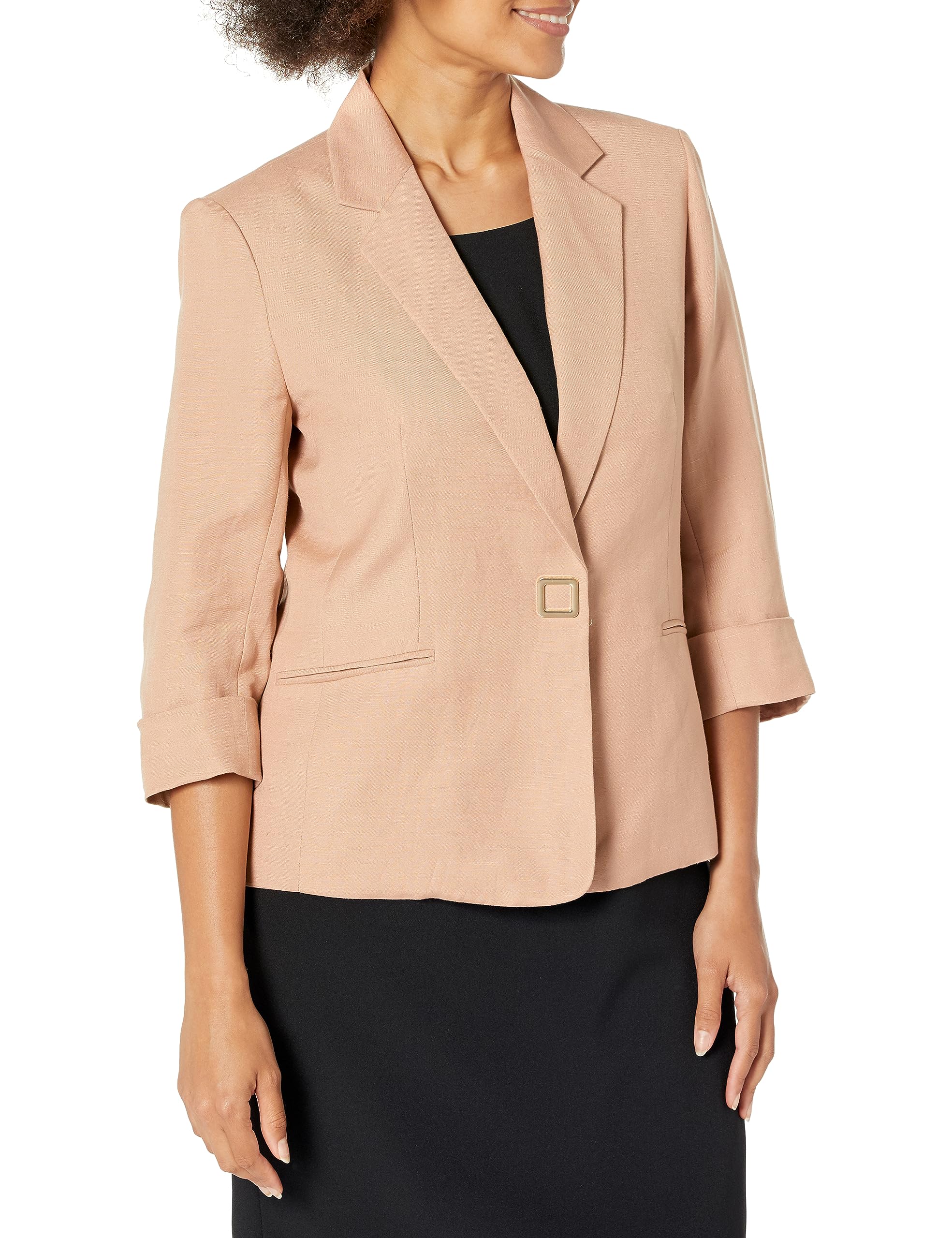 Kasper Women's Square SNAP Notch Collar JKT W/Rolled S, Sesame, 16 Petite