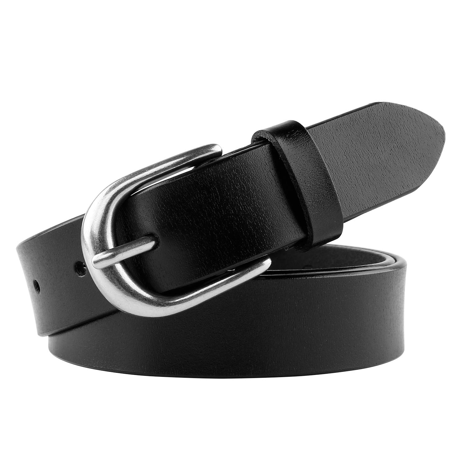 JASGOOD Women Leather Belt for Jeans Pants Plus Size Western Design Belt Alloy Buckle, Suit Waist Size 26-30 Inches, A-Black