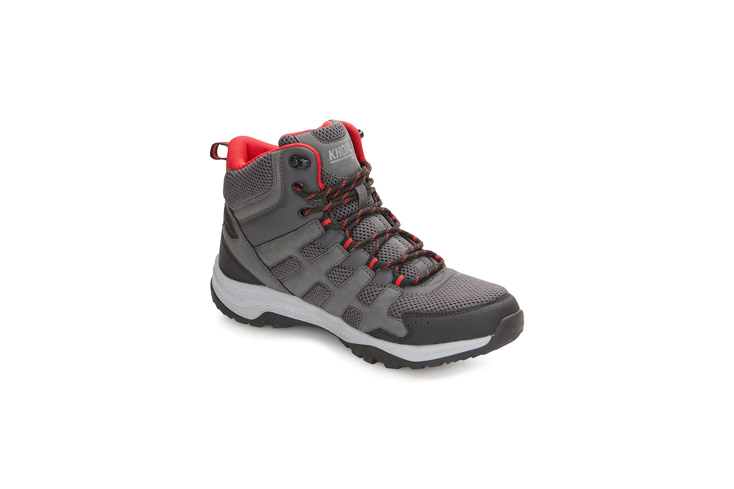 Khombu Atwood Waterproof Hiking Boots for Men Aggresive Lug Pattern Rugged & Hardy Structure, Forged Iron/Red, 10