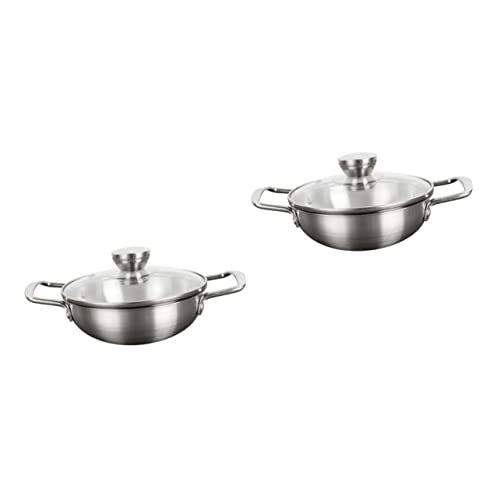YARNOW 2pcs Stainless Steel Noodle Pot Pasta Cooker Korean Ramen Pot Korean Pots for Cooking Ramen Pot with Lid Cast Iron Pan Stir Fry Pan Large Soup Pot Big Noodles Cooking Pot with Lid