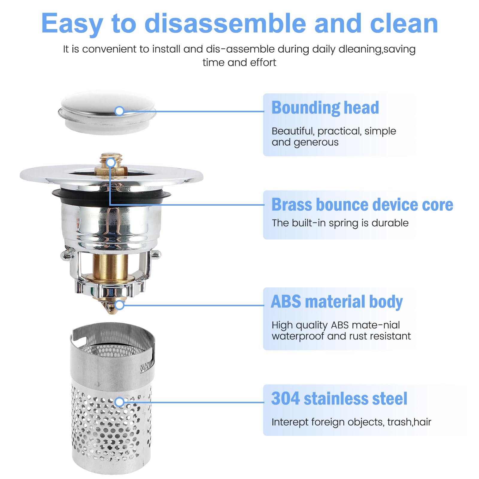 XYDHQS 2Pcs Bathroom Sink Stopper Hair Catcher, Pop Up Sink Drain Stopper with Removable Stainless Steel Filter Basket for Kitchen Bathroom Basin Sink Stopper Replacement
