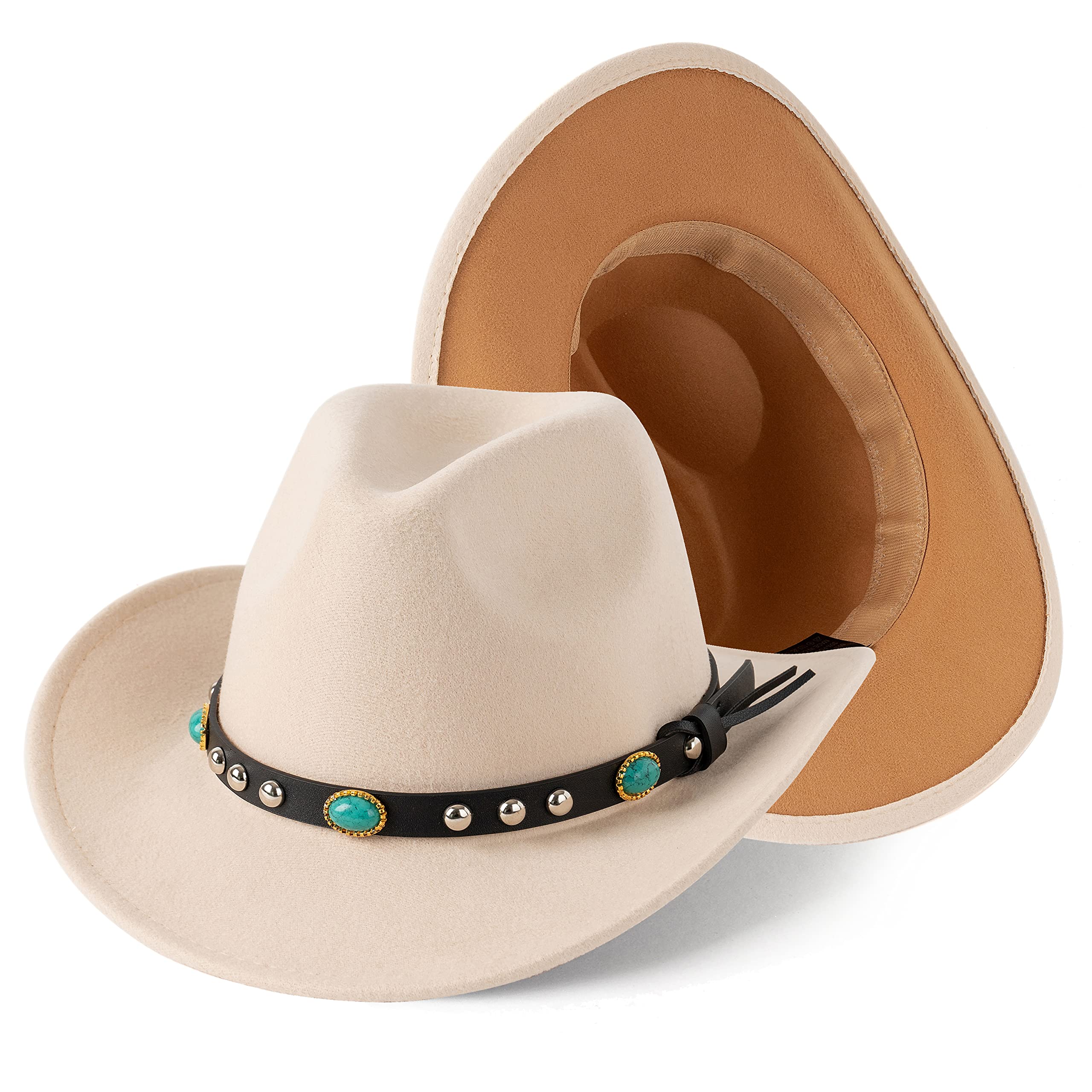 Lisianthus Men & Women Two Tone Western Cowboy Cowgirl Hats Coffee & Khaki