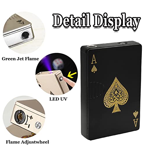Jet Torch Lighter, Refillable Butane Playing Card Lighter, Exquisite Packaging, Windproof Lighters, Cool Lighter for Men, Candle, Camping, Birthday. (Butane Not Included) (Black Ace)