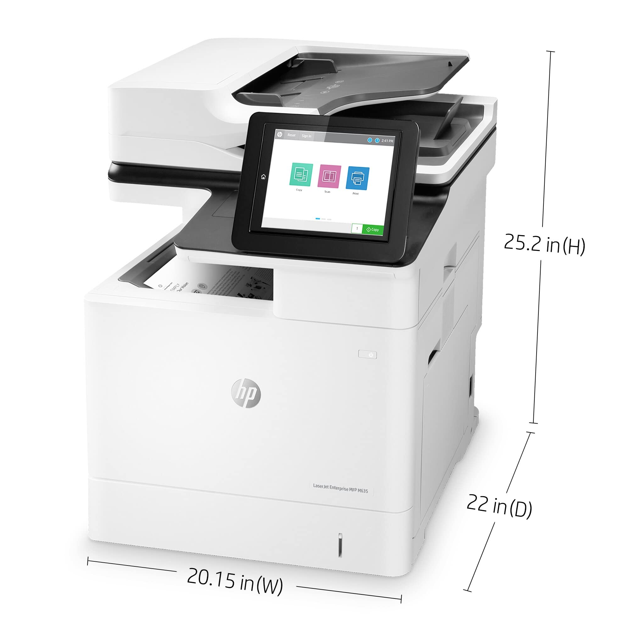 HP LaserJet Enterprise MFP M635h All-In-One Wireless Monochrome Laser Printer - Print Scan Copy Fax - 65 ppm, 1200 dpi, 8" Display, Auto Duplex Printing, 150-sheet ADF, Ethernet, Cbmou External Webcam