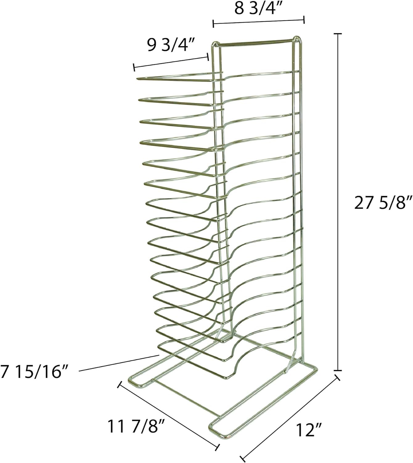TrueCraftware- 15 Tier Chrome Plated Pizza Pan Rack- Pizza Pan Rack Holder Safe Sturdy 15- Slot Pizza Pan Rack for Pizza Pan Pizza Trays Pizza Screens for Home Kitchen Restaurant Catering