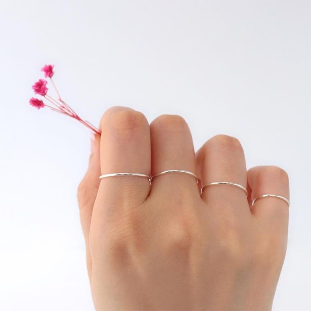 MILACOLATO 1mm Thin Ring 925 Sterling Silver Rings Stacking Knuckle Pinky Thumb Ring Size 7