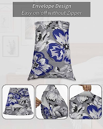 Spring Floral Pillow Covers King Standard Set of 2 Bed Pillow, Navy Blue Summer Flower Farmhouse White Grey Plush Soft Comfort for Hair/ Skin Cooling Pillowcases with Envelop Closure 20''x36''
