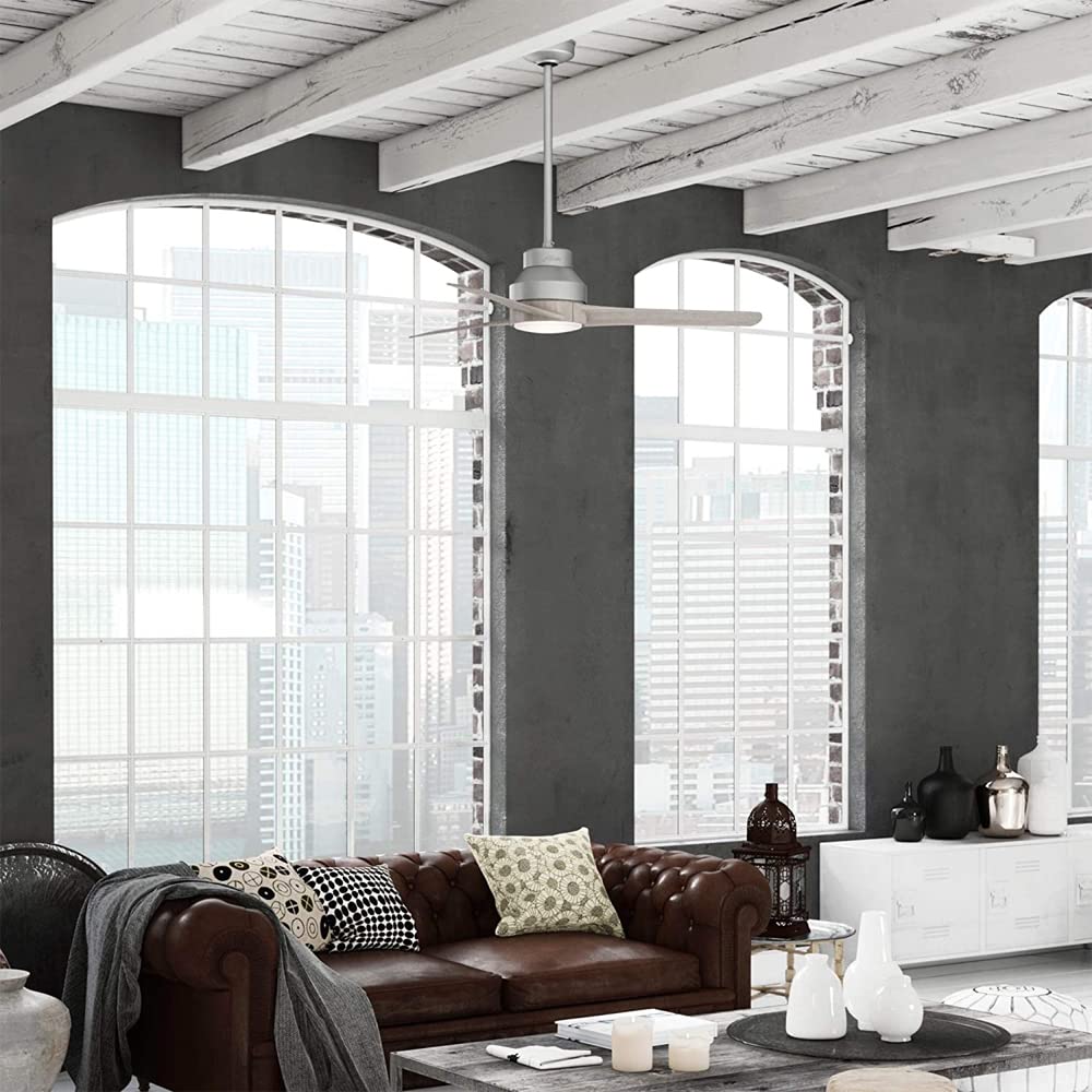 Hunter Lakemont Indoor / Outdoor Ceiling Fan with LED Light and Remote Control, 52", Matte Silver