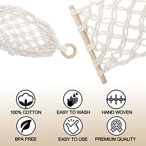 Motarna Hanging Fruit Hammock with Hooks, Hanging Fruit Basket Under the Kitchen Cabinet for Storing Banana Fruits, Hand-Woven Lace Hanging Basket for Kitchen Décor, Rectangle
