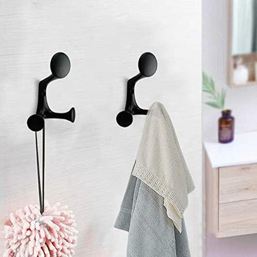 Wall Hook Metal Heavy Duty Kids Backpack Hooks Black Double Prong Hooks Indoor Coat Hook for Hanging Bathroom Towels Keys Cap Wall Mount Modern Decor Horn Hook 3 Pack with Screws, Black