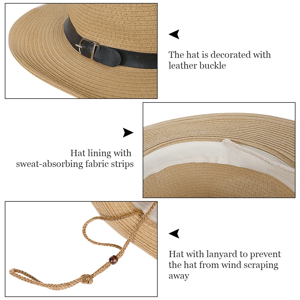 Straw Cowboy Hat for Women Men Classic Western Cowgirl Cap Foldable Sun Hat Shapeable Fedora Panama Hat Wide Brim Beach Hat Khaki