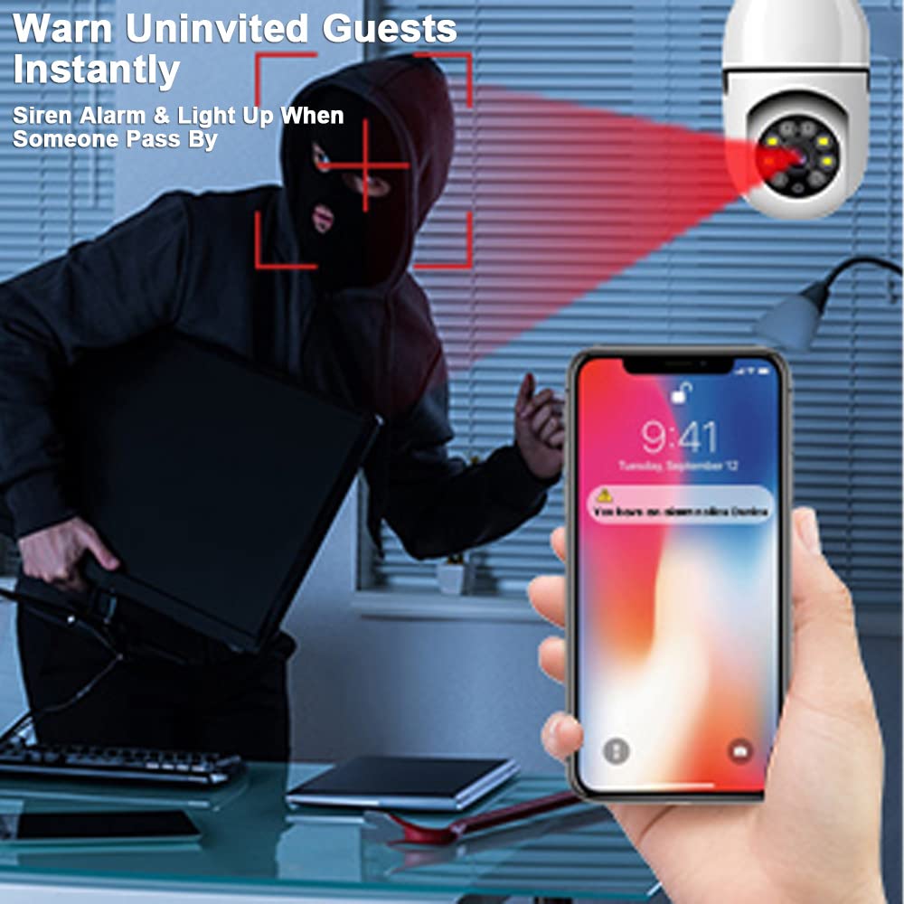 TONSAN Light Bulb Camera Security Camera, Home Cameras System with Human Motion Detection and Alarm , Wireless Bulb Camera 1080P 360 Degree Outdoor Indoor Panoramic Camera(2PCS)