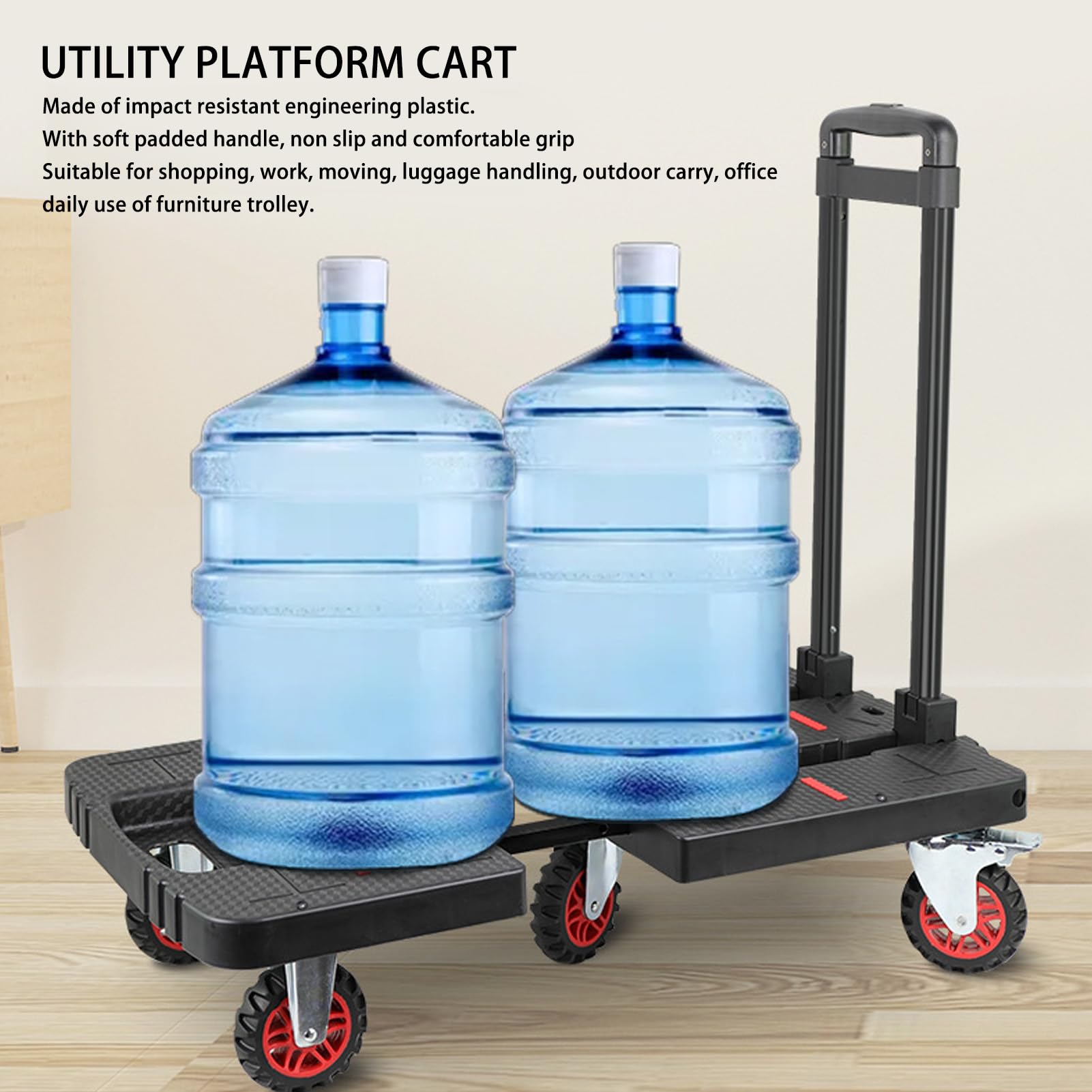 Portable Dolly Cart with Rubber Wheels, Retractable Handle, 264lbs Capacity for Transportation Luggage Mobile Travel Office Use