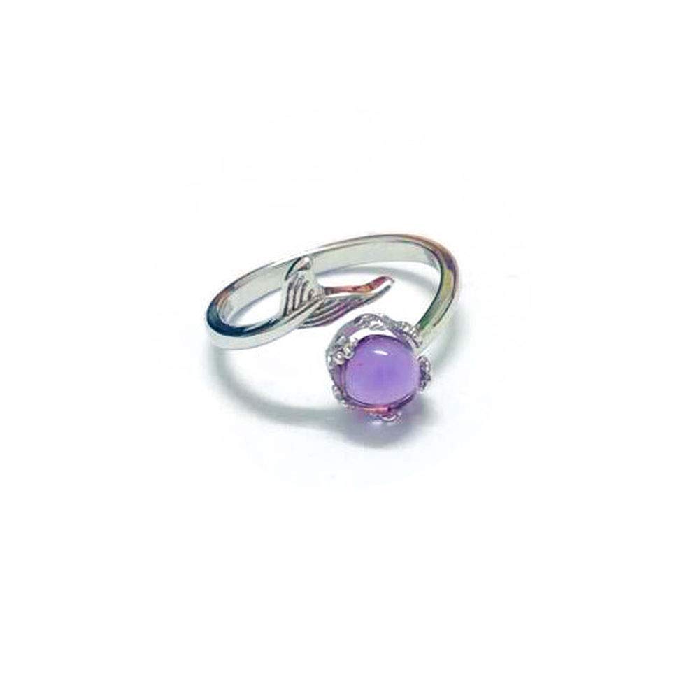 JczR.Y Cute Mermaid Open Rings Purple Crystal Fish Tail Adjustable Rings for Women Creative Fashion Jewelry (B:Purple)