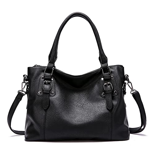Mayitang Soft PU Large Hobo Crossbody for Women,Ladies Handle Satchel Tote Handbag with Zipper Closure (Black)